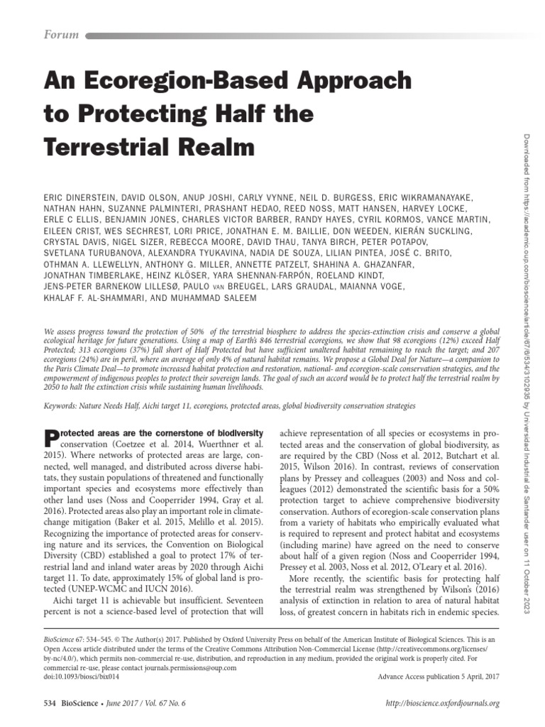 Dinerstein Et Al. (2017) An Ecoregion-Based Approach To Protecting Half ...