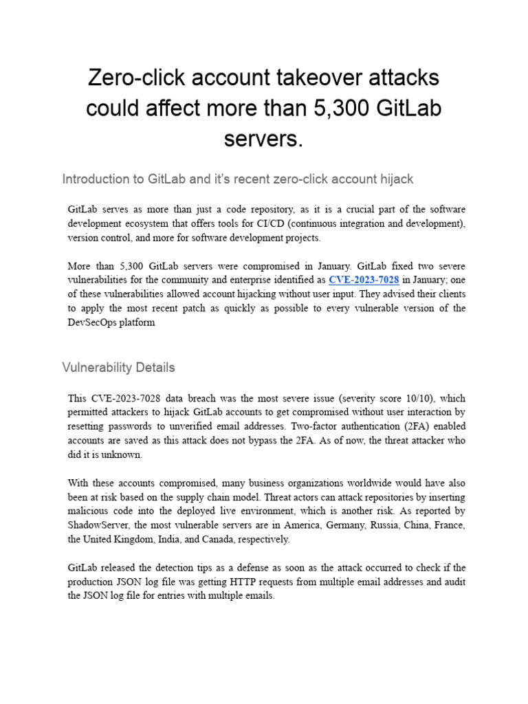 Gitlab Account Hijacking CYBR 10004 | PDF | Computer Security | Security