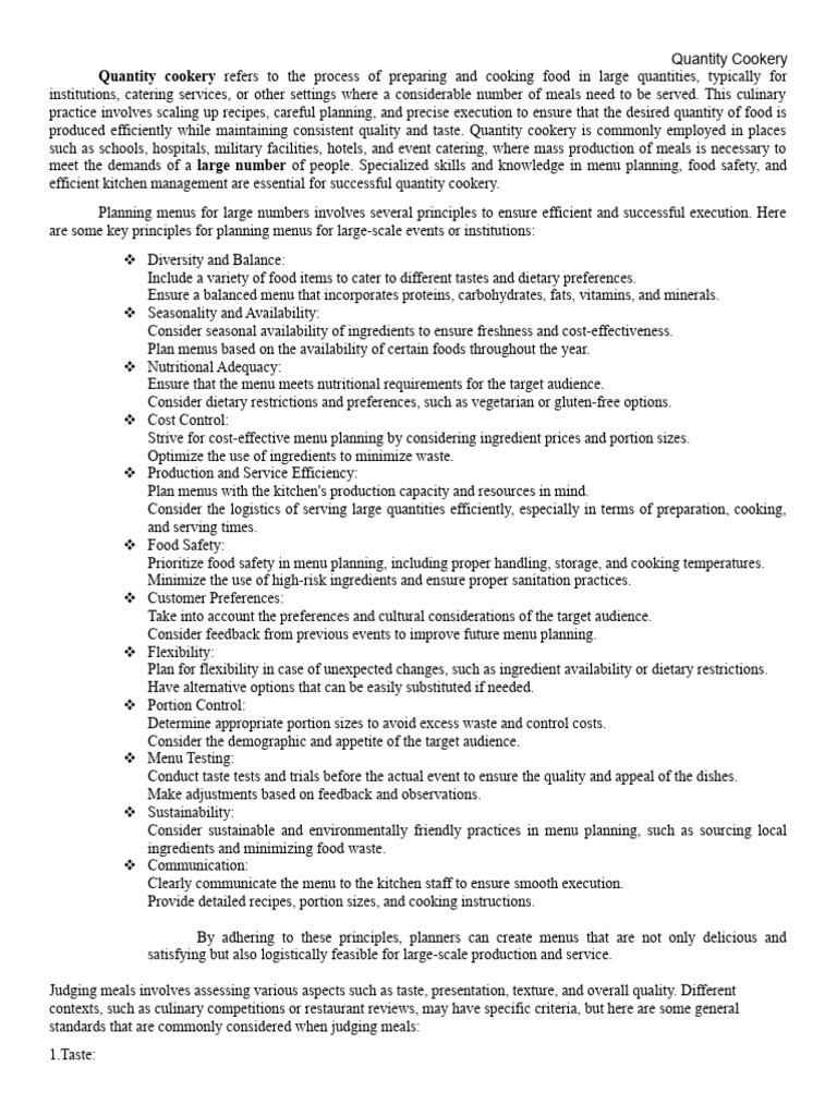Quantity Cookery Finals | PDF | Menu | Restaurants