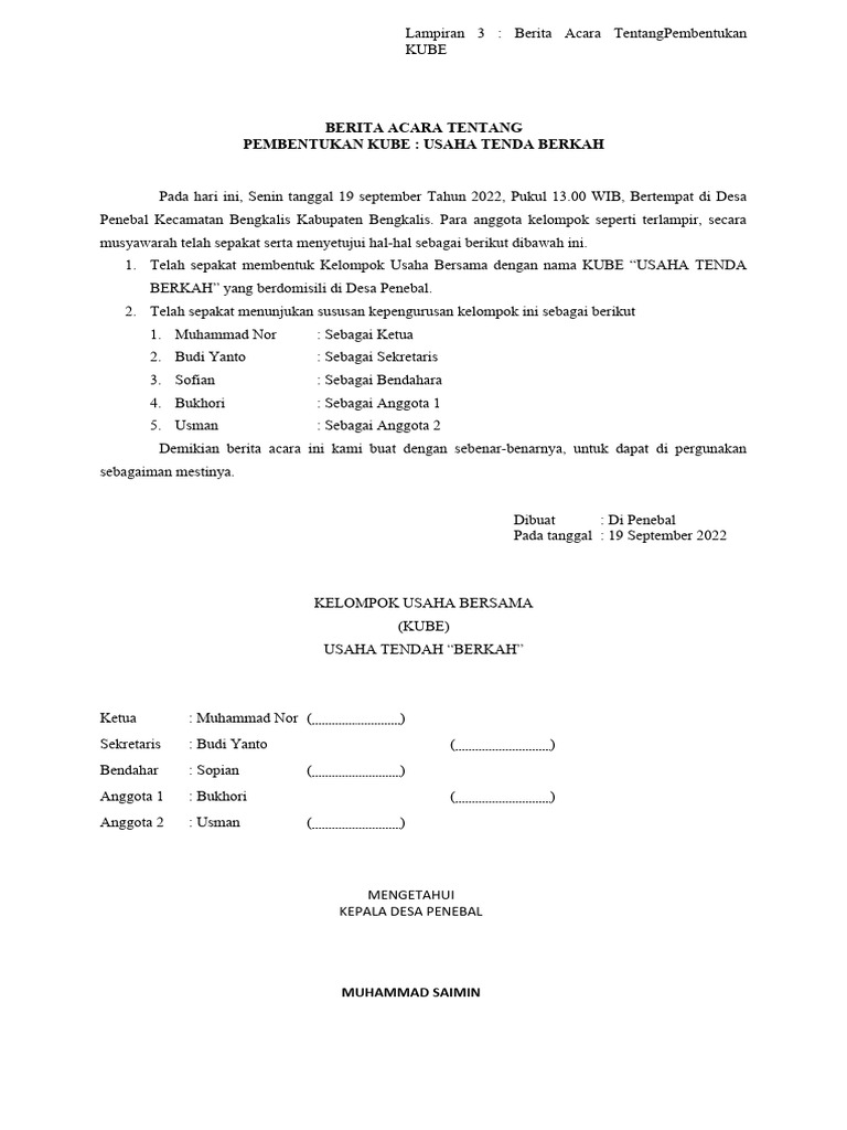 Berita Acara Pembentukan KUBE | PDF