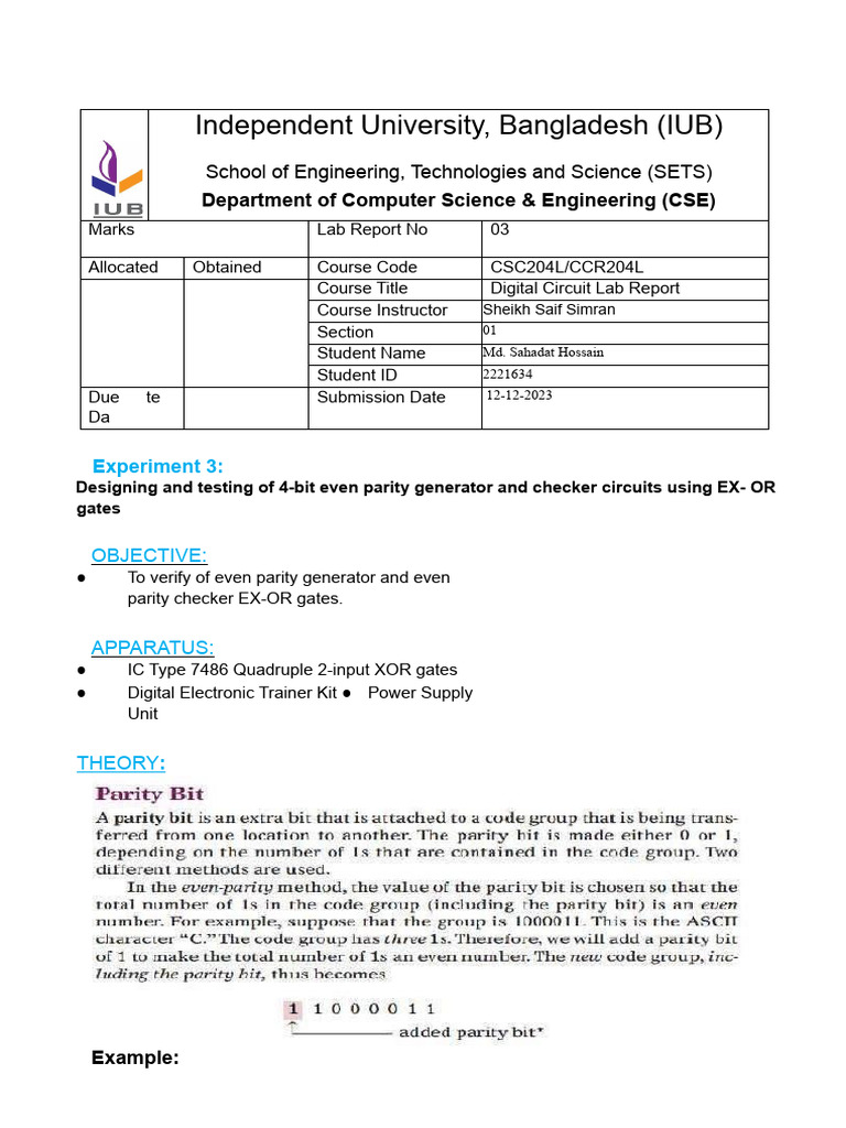 Experiment 3 - CSC 204 Lab | PDF | Logic Gate | Computer Engineering Experiment 3 - CSC 204 Lab | PDF | Logic Gate | Computer Engineering