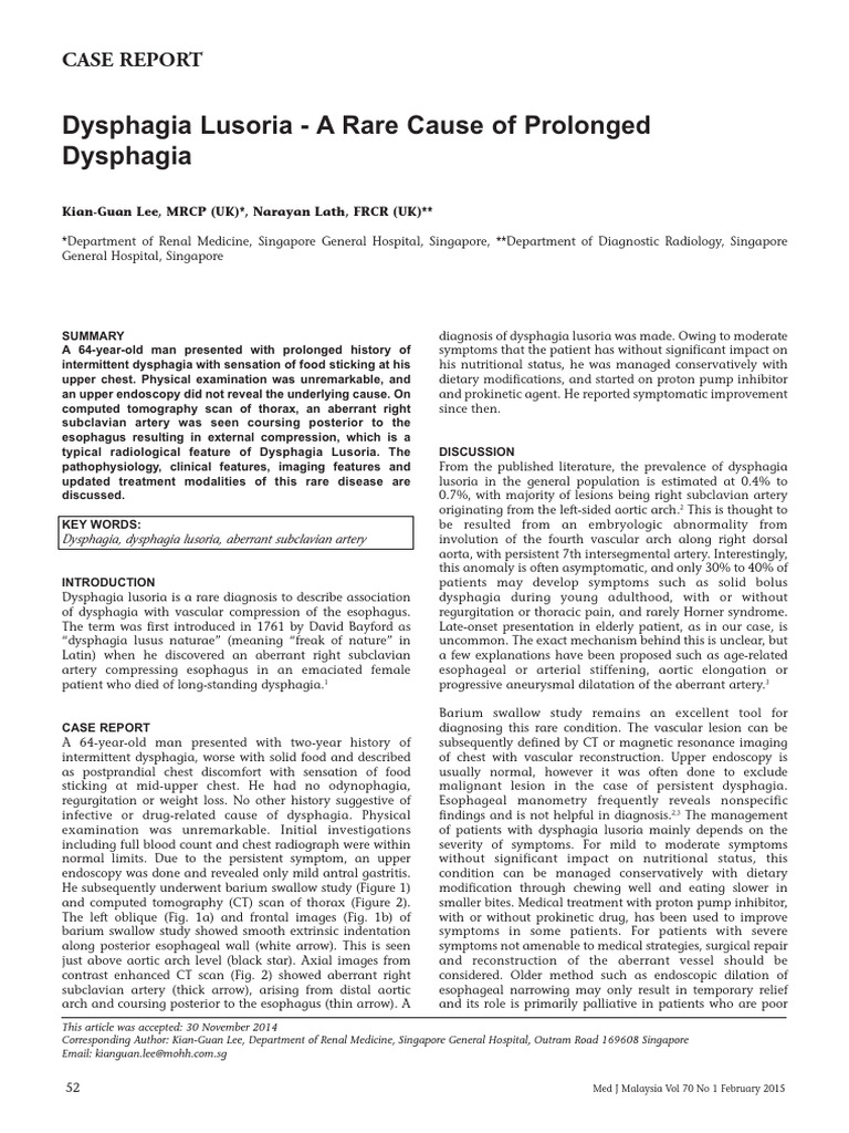 Dysphagia Lusoria | Download Free PDF | Esophagus | Thorax