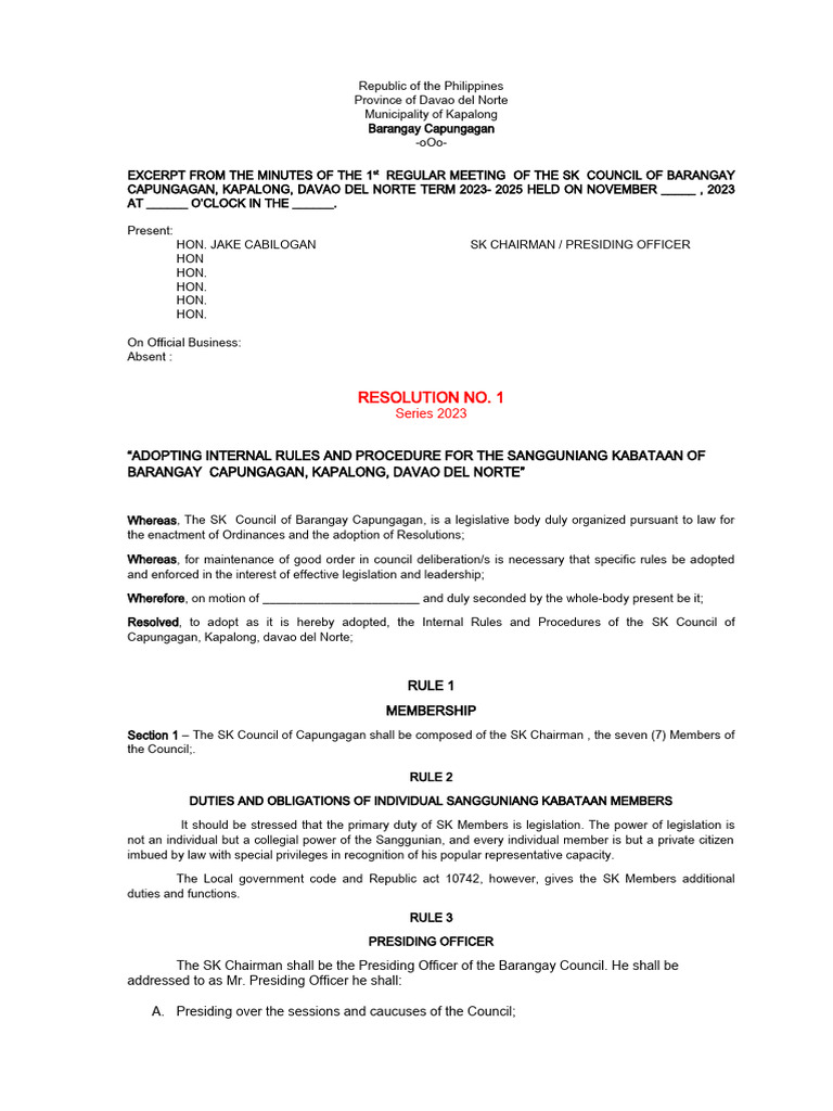 Partial Resolution Internal Rules and Procedure | PDF | Committee | Quorum