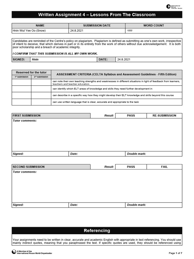 CELTA Assignment 4 | PDF | Learning | Teachers