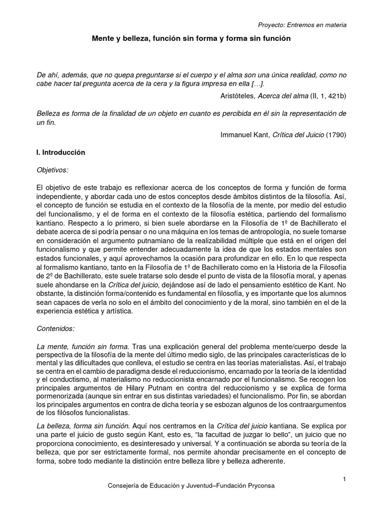 Mente y Belleza Función Sin Forma y Forma Sin Función. Unidd Didáctica ...