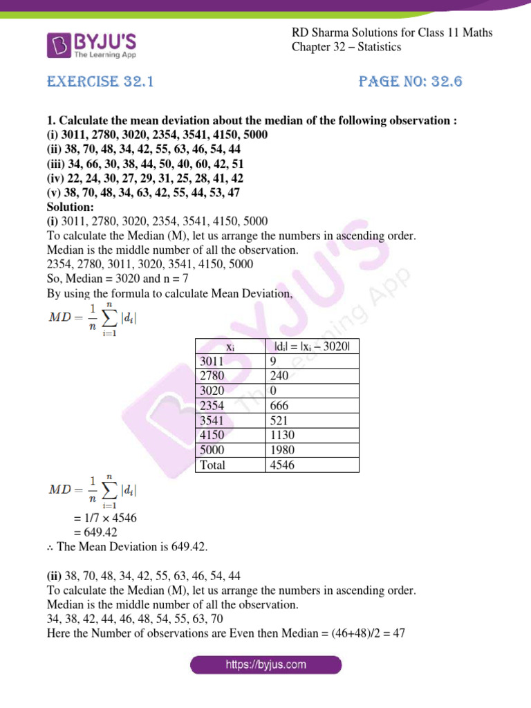 RD Sharma Class 11 Maths Statistics Solutions | PDF | Standard ...