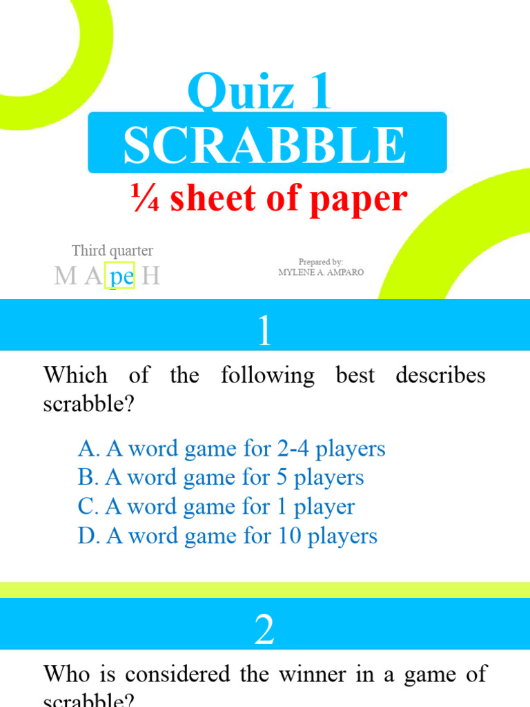 Q3 PE Quiz Scrabble | PDF | Sports | Board Games