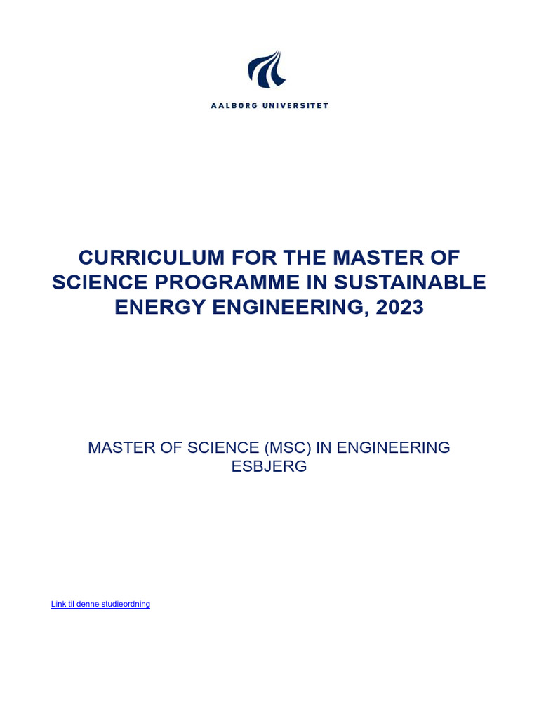 Curriculum For The Master of Science Programme in Sustainable Energy ...