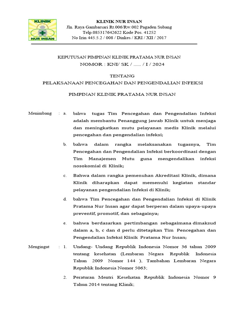 SK Pencegahan Pengendalian Infeksi | PDF | Sains & Matematika