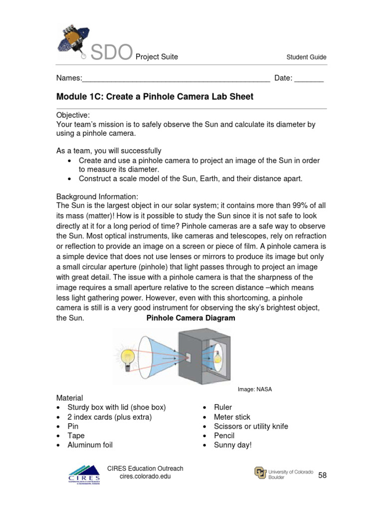SDO - 1C Pinhole Camera Activity | PDF | Camera | Aperture