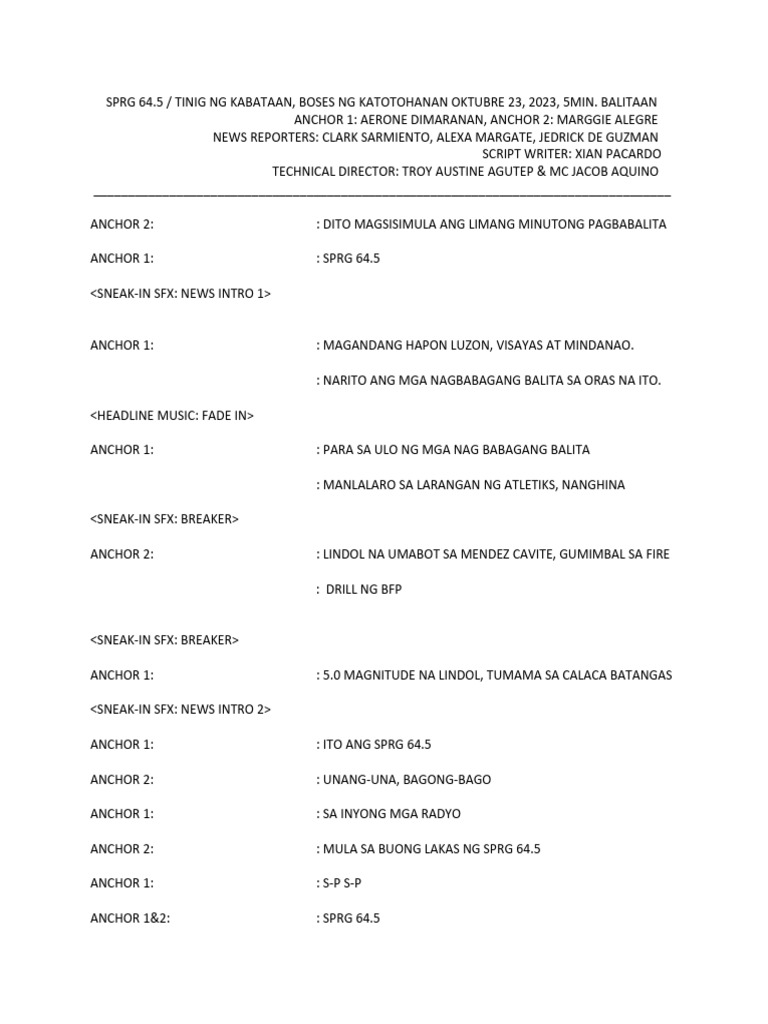 Radiobroadcasting Sample Script | PDF | Art