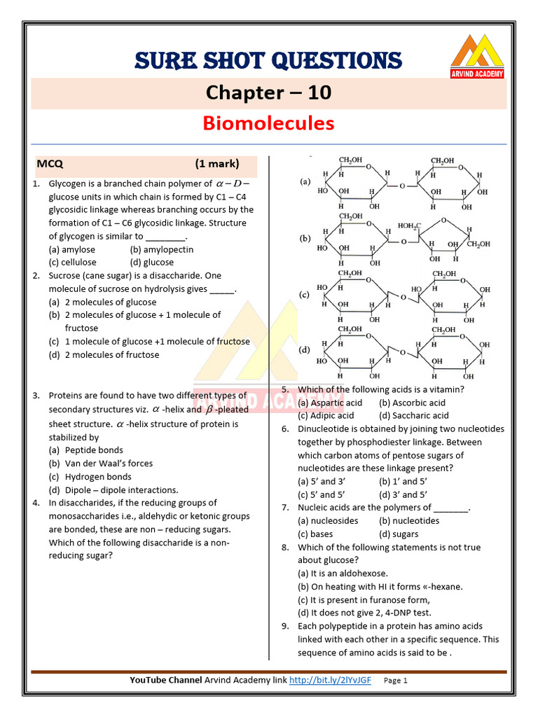 Question Chap 10 Biomolecules | PDF | Dna | Glucose