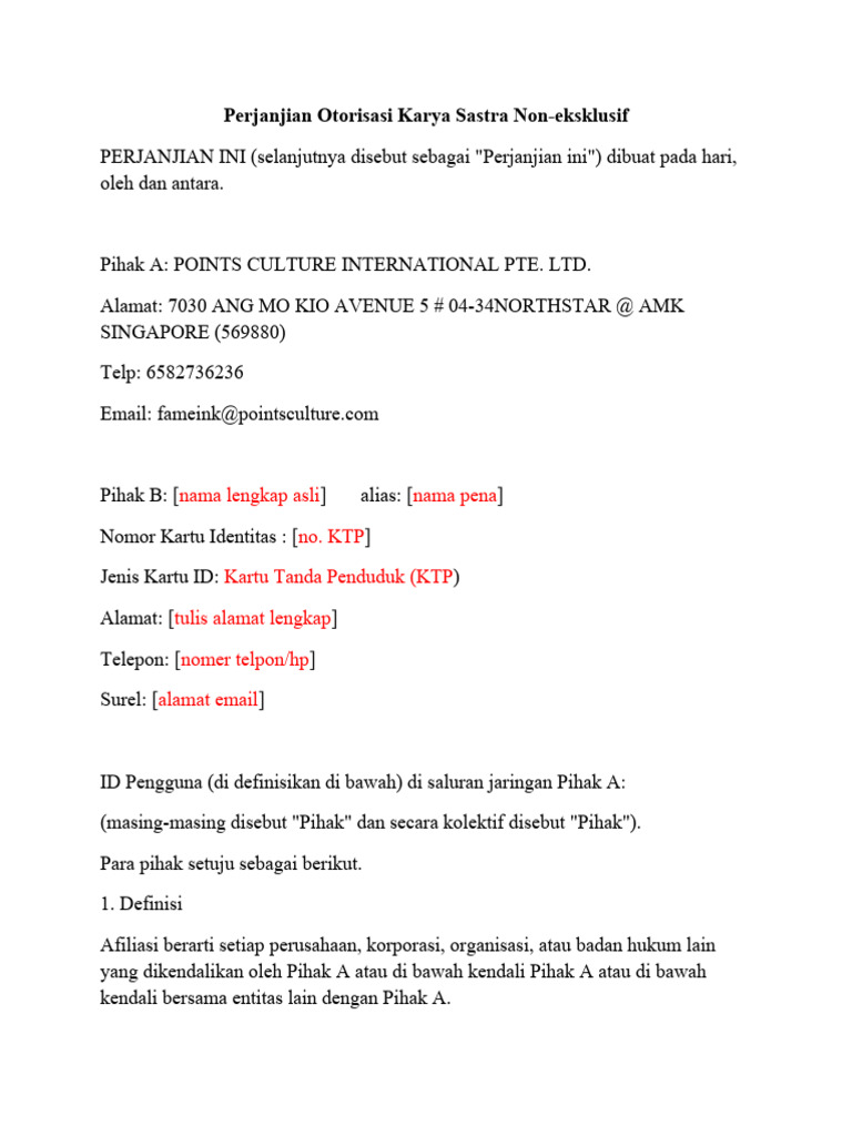 Contoh Kontrak Non Eks Novelah | PDF