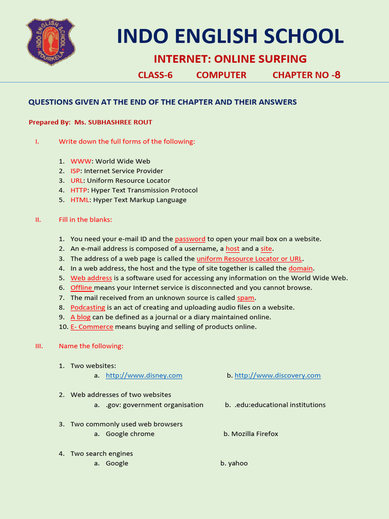 Class 6 Computers Chapter 8 Online Surfing Ms. Subhashree Rout | PDF | World Wide Web | Internet ...