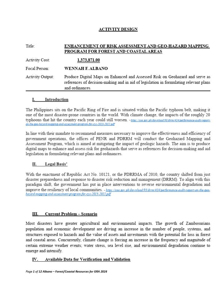 ACTIVITY DESIGN - PDRRMO2023 Geohazard Risk Assessment | PDF