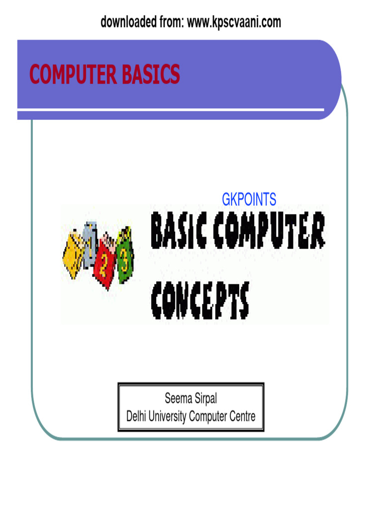Kpscvaani-Computer Basics | PDF | Computer Hardware | Random Access Memory
