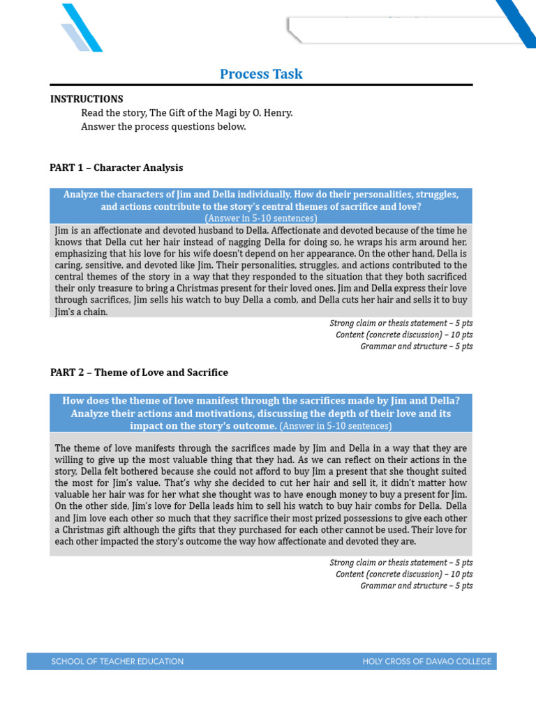 Process Task (Gift of The Magi) | PDF