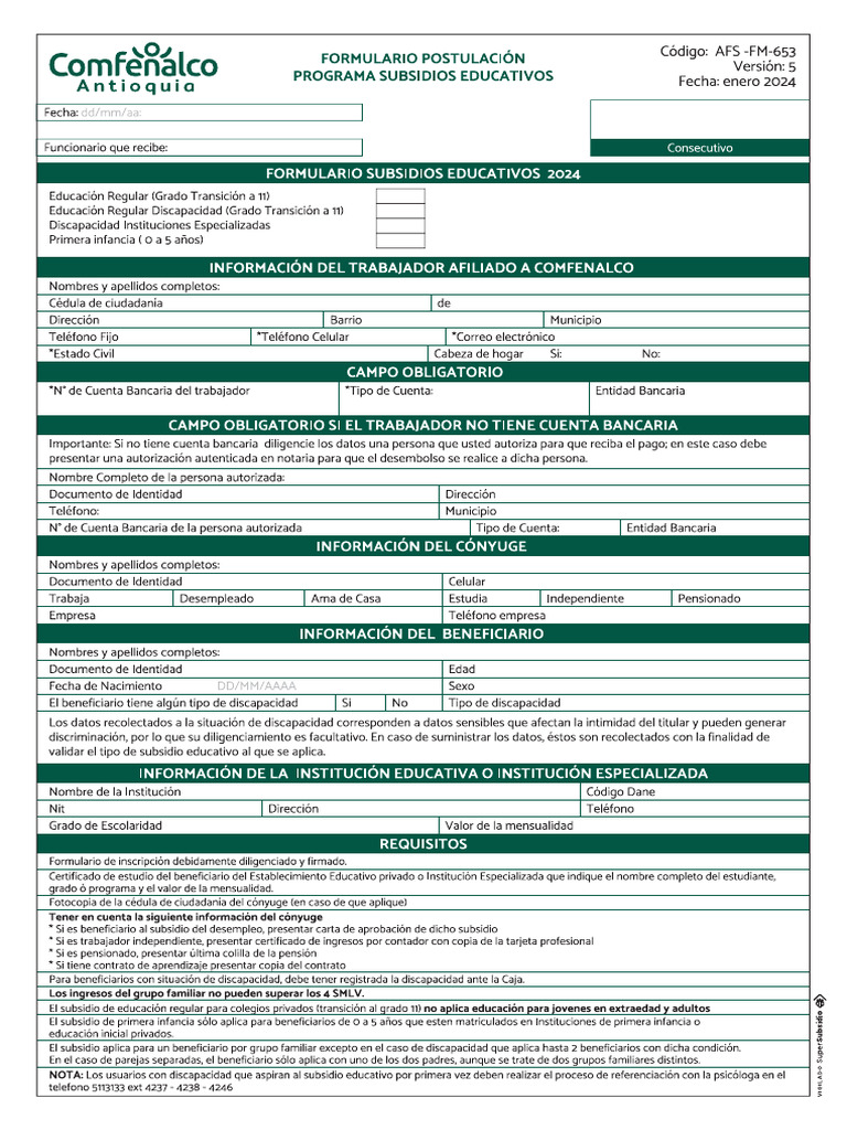 AF - Formulario Subsidios Educativos | PDF