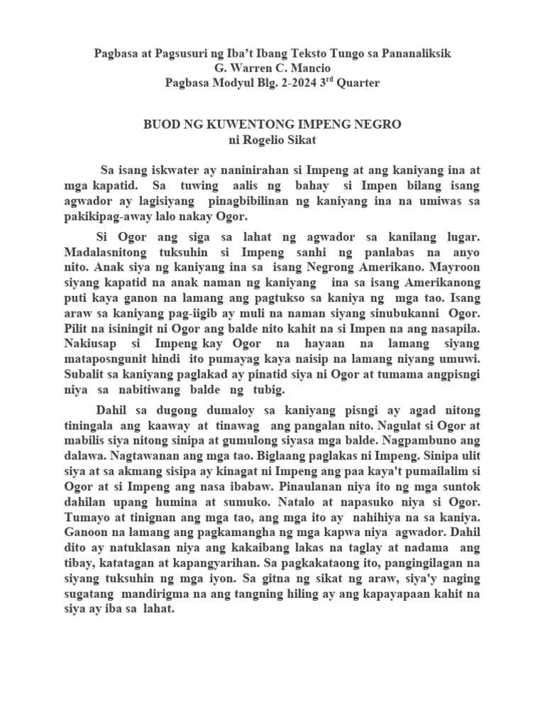 Impeng Negro Modyul 2 | PDF