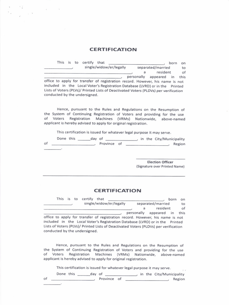 RegForm Certification | PDF | Government | Elections