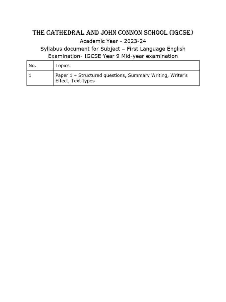 The Cathedral and John Connon School (IGCSE) | PDF