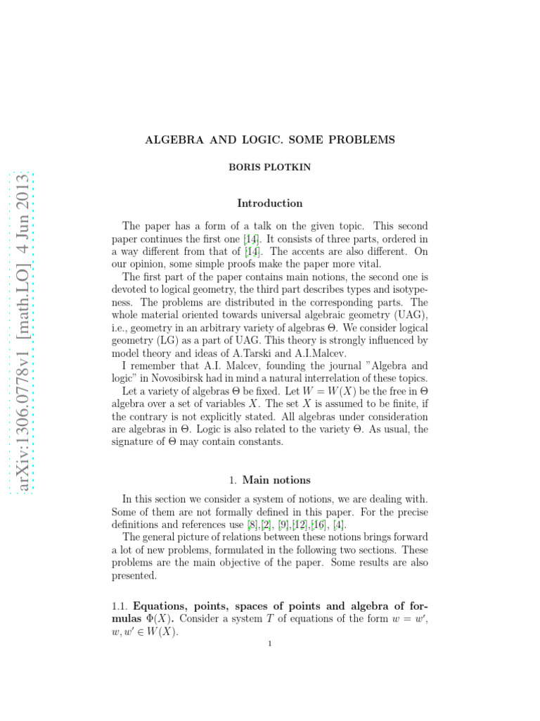 Boris Plotkin | PDF | Field (Mathematics) | Model Theory