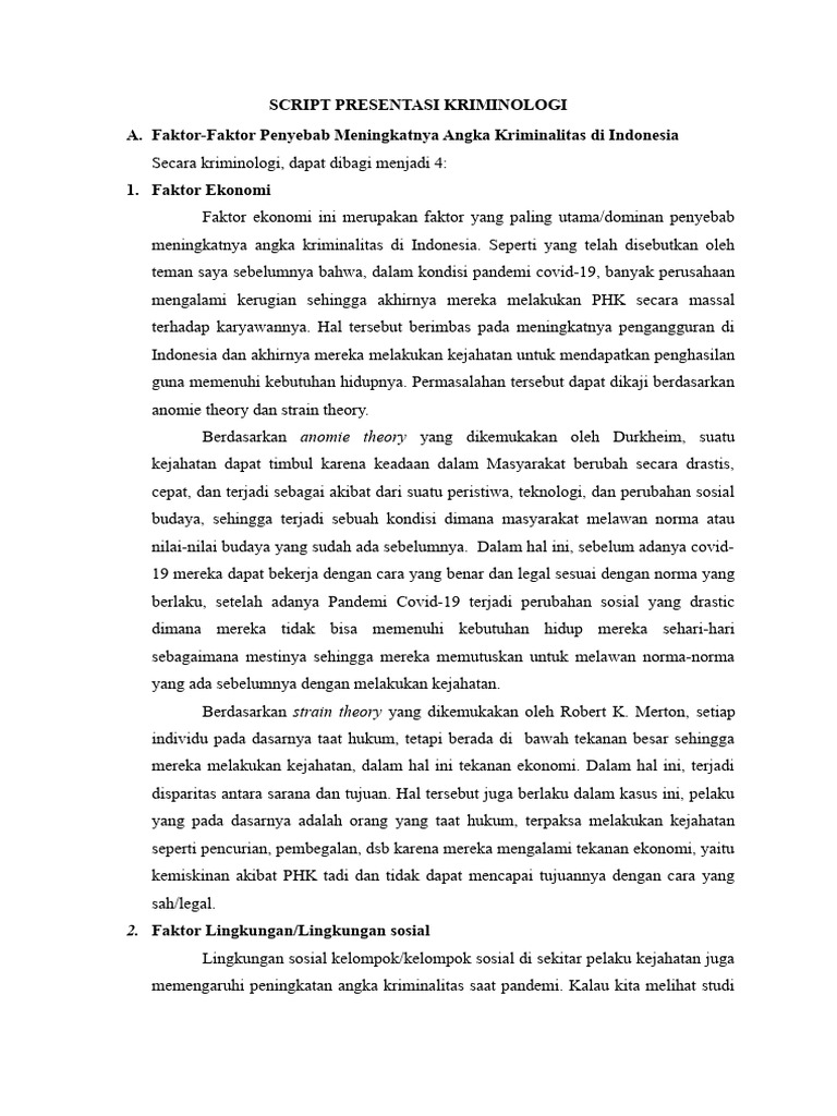 Script Presentasi Kriminologi | PDF