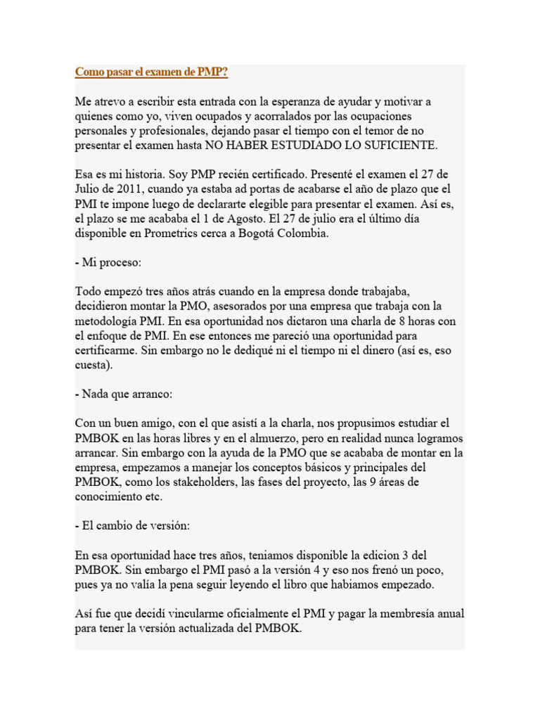 Consejos para Aprobar el Examen PMP | PDF