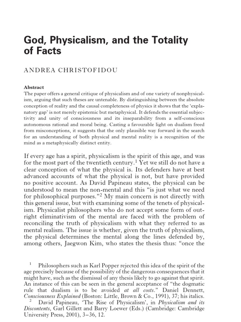 God, Physical Ism and The Totality of Facts | PDF | Causality | Metaphysics