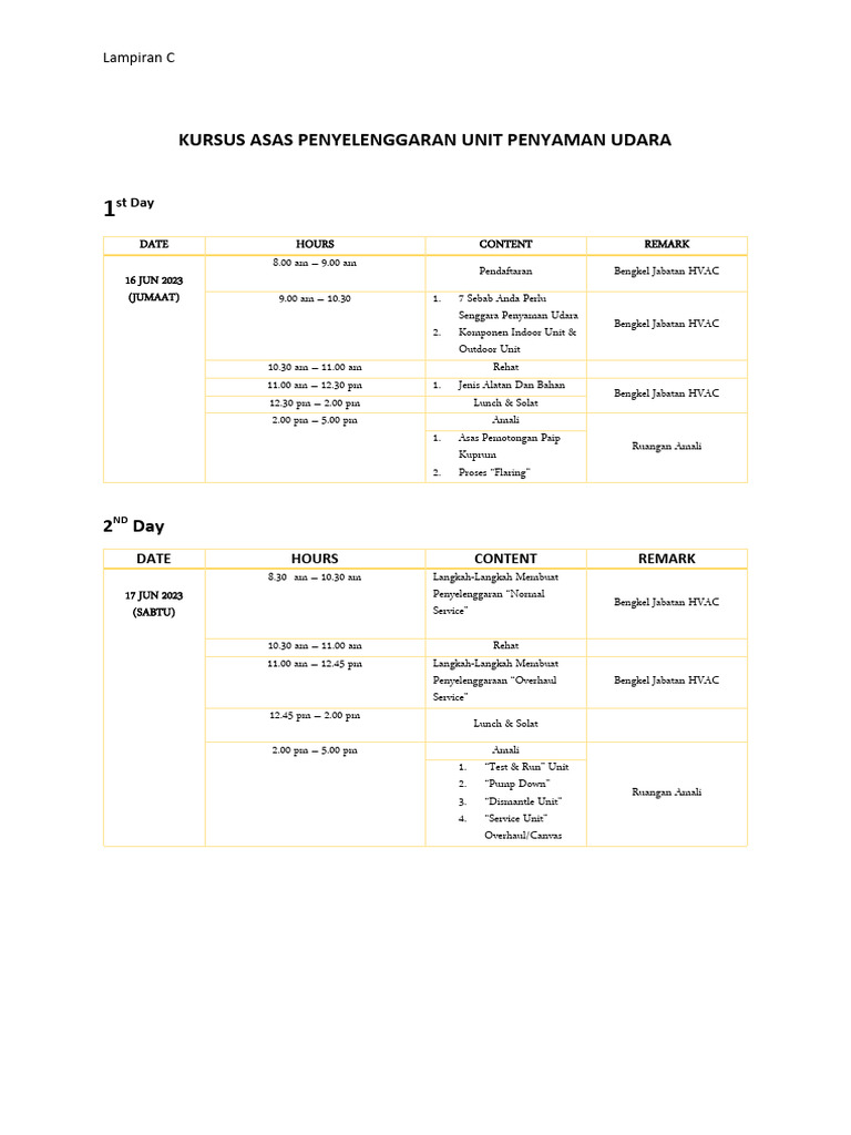 Tentatif Kursus | PDF