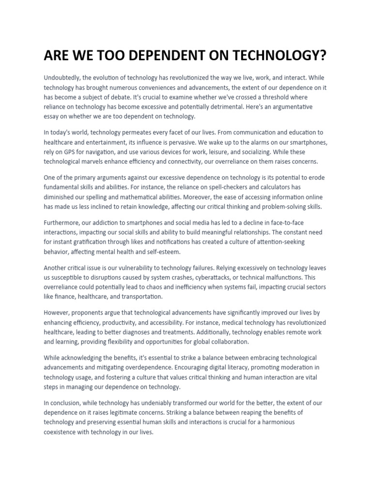 Are We Too Dependent On Technology | PDF Are We Too Dependent On Technology | PDF