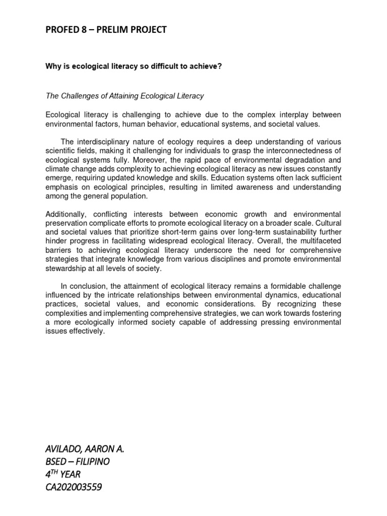 Profed Proj | PDF | Ecology | Literacy
