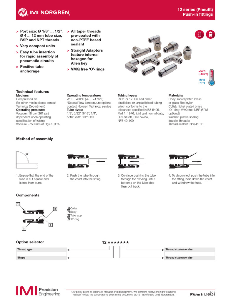 Norgren Pneufit Push-In Fittings Guide | PDF | Mechanical Engineering ...