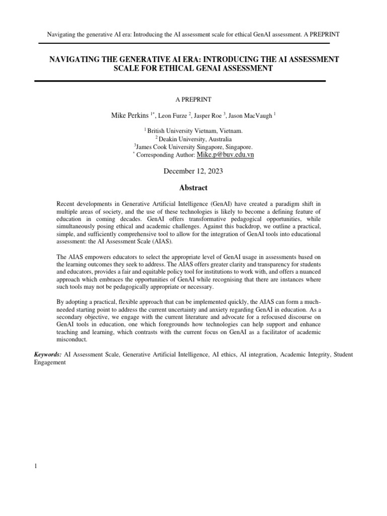 Navigating The Generative Ai Era Introducing The Ai Assessment | PDF