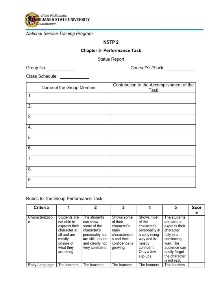 NSTP Role Play Performance Rubric | PDF | Psychological Concepts | Learning
