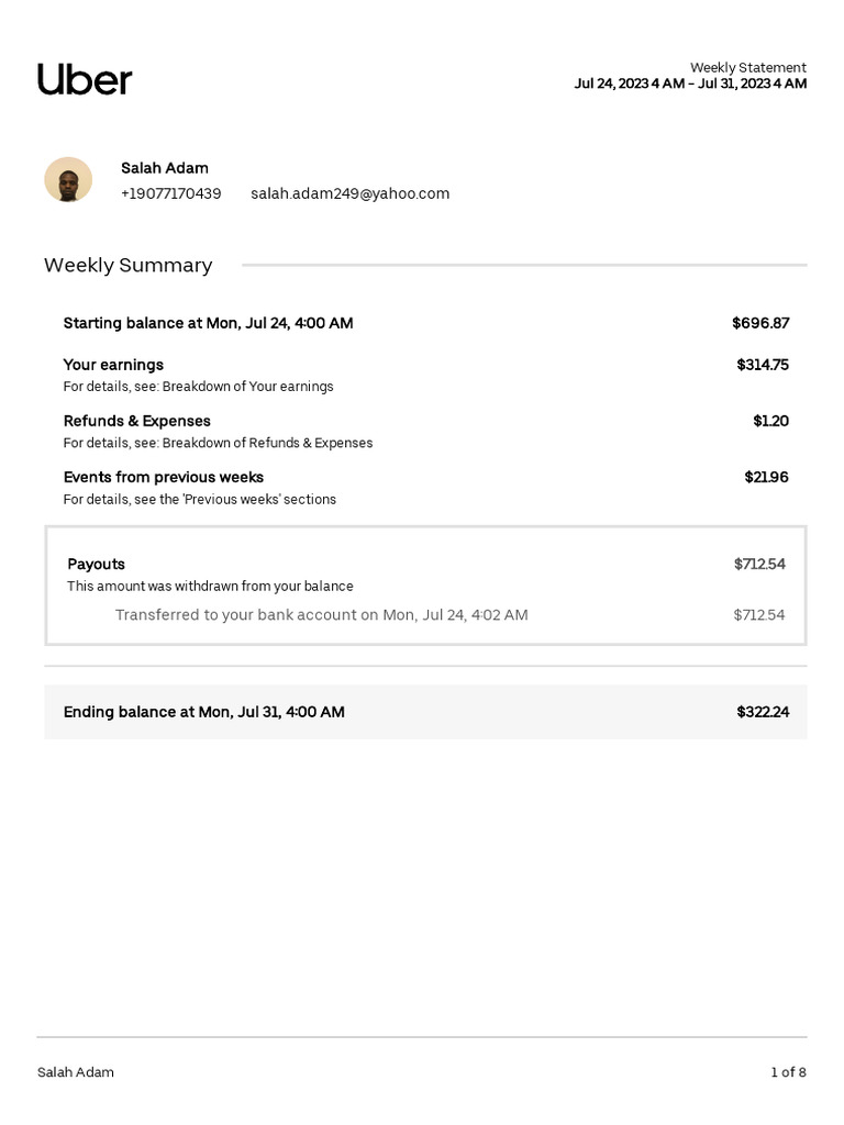 Weekly Earnings Statement for Salah Adam | PDF | Fee | Economies