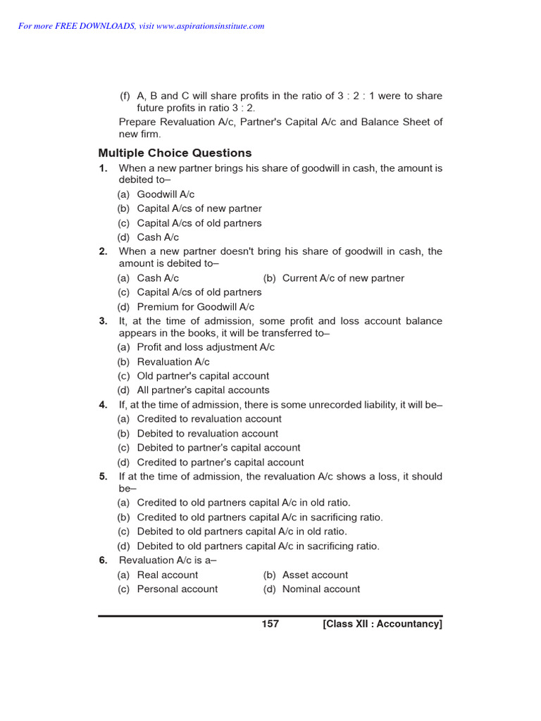 CBSE Class 12 Acc Question Bank Admission of A Partner | PDF | Book ...