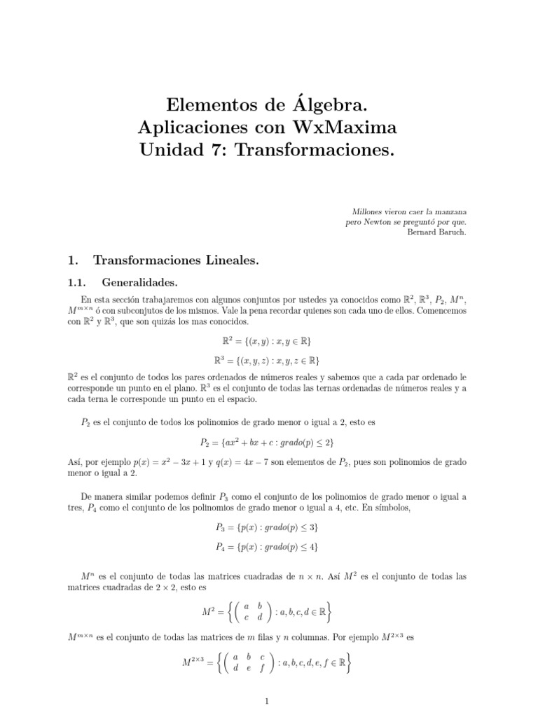 Apunte Transformaciones Lineales. Autovalores y Autovectores | PDF | Valores propios y vectores ...