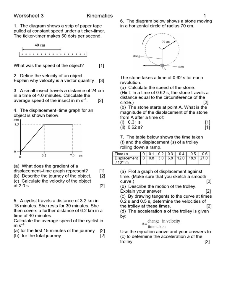 Physics Kinematics Worksheet | PDF