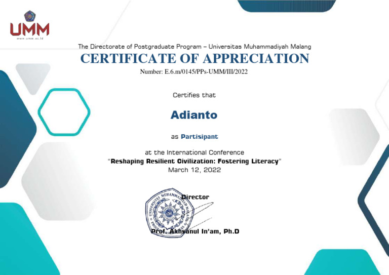 Certificate of Appreciation for Conference | PDF | Career & Growth ...