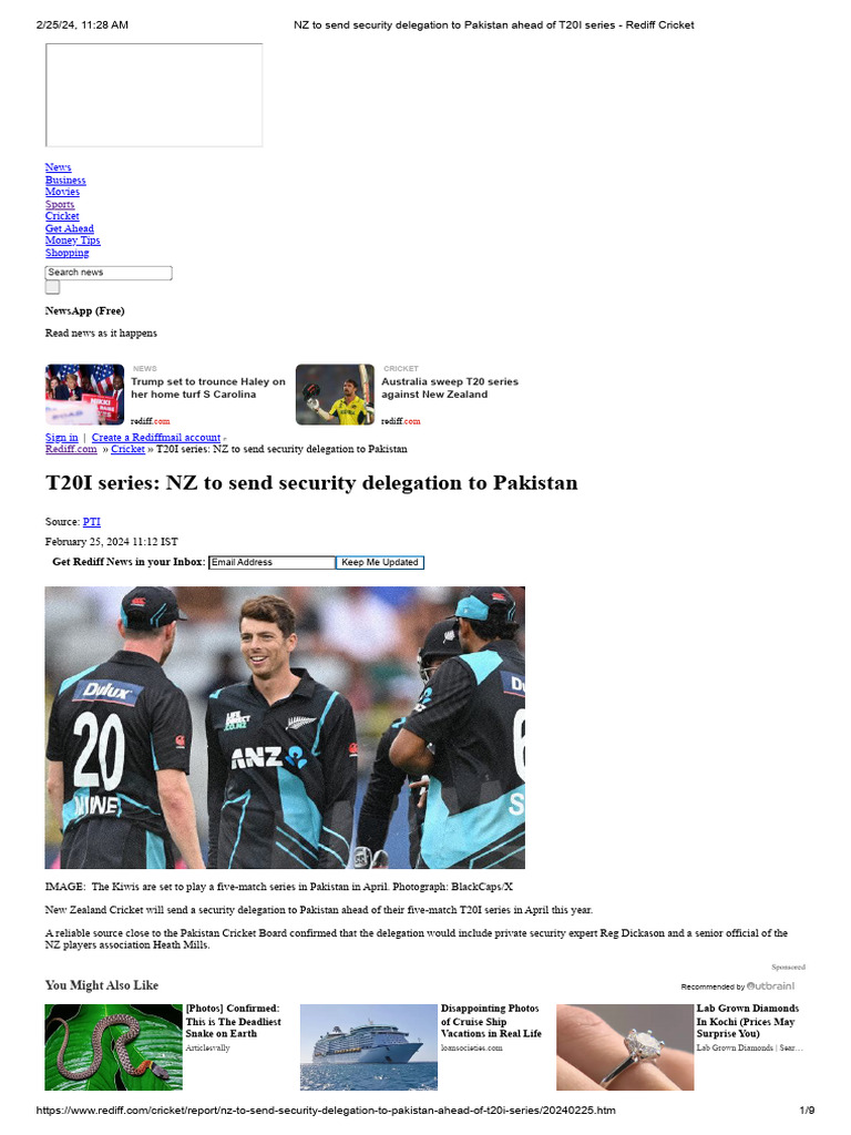 NZ To Send Security Delegation To Pakistan Ahead of T20I Series - Rediff Cricket | PDF | Cricket ...