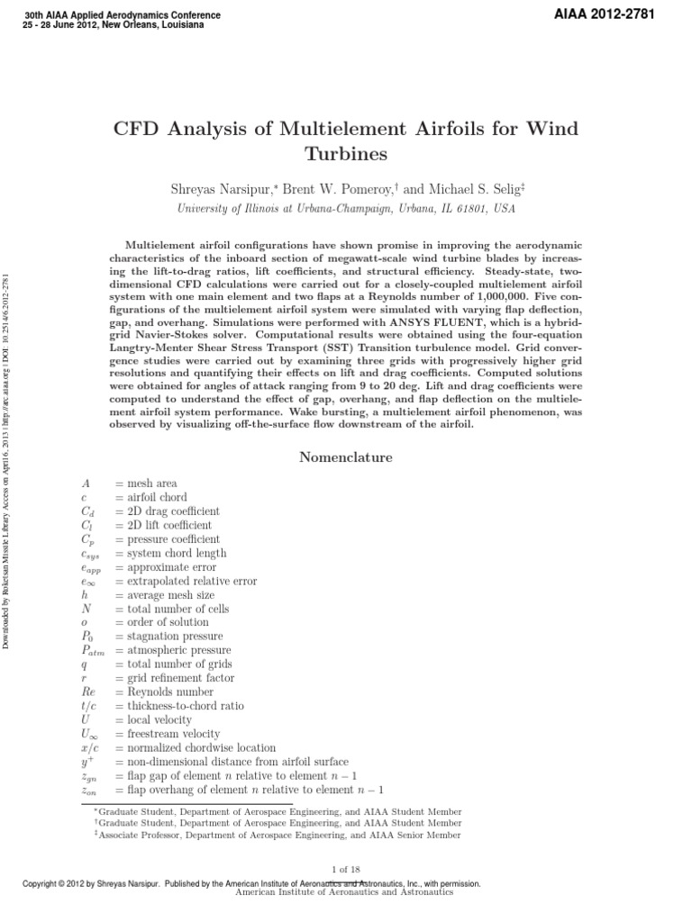 Narsipur Pomeroy Selig Multielement-Airfoil-CFD AIAA Paper 2012-2781 ...