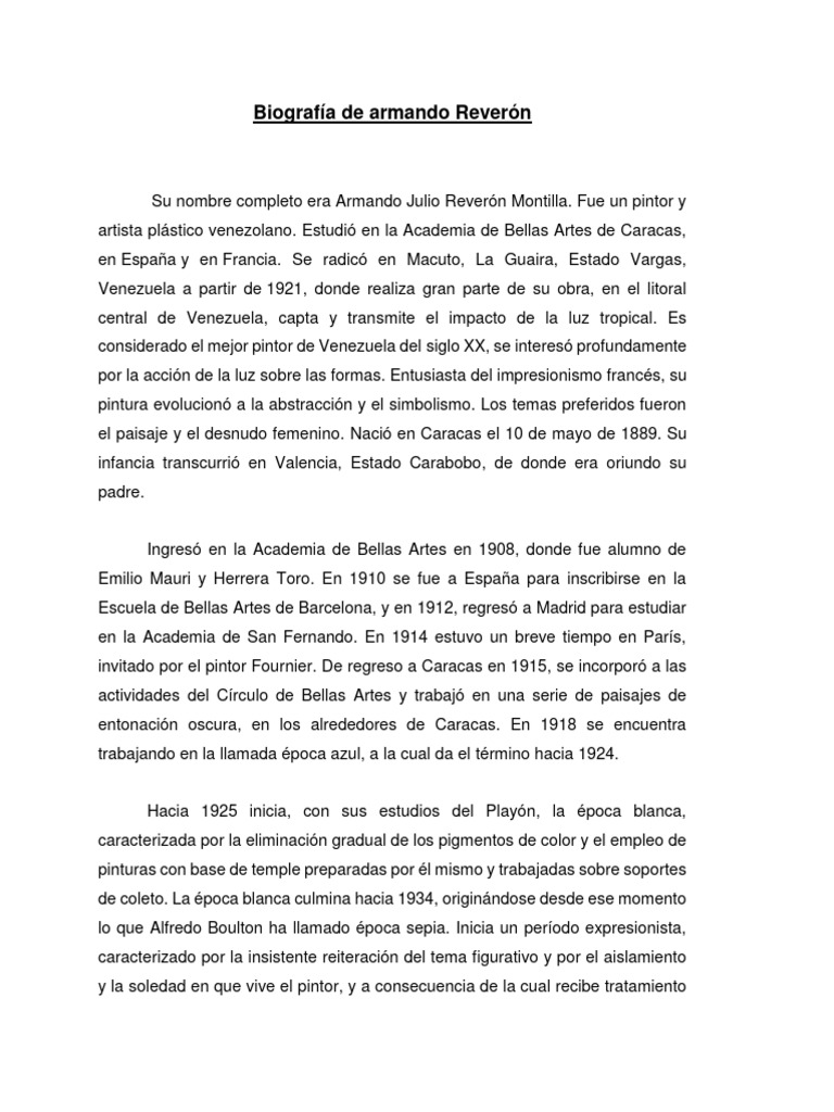 Biografía de Armando Reverón | PDF