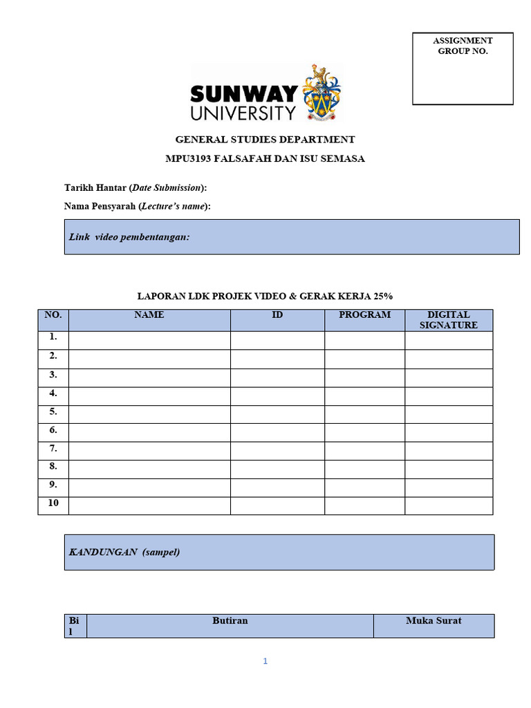 Template Sampel Ldk Projek Video Dan Laporan Gerak Kerja Pdf