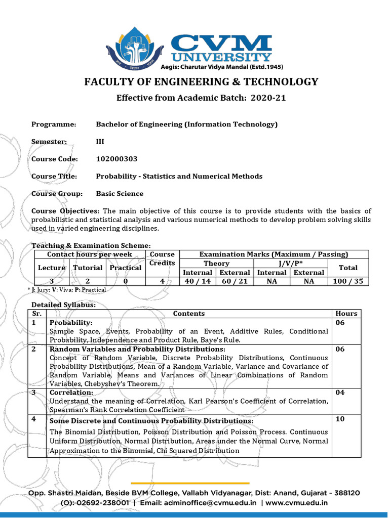 Probability - Statistics and Numerical Methods | PDF | Probability Distribution | Statistics