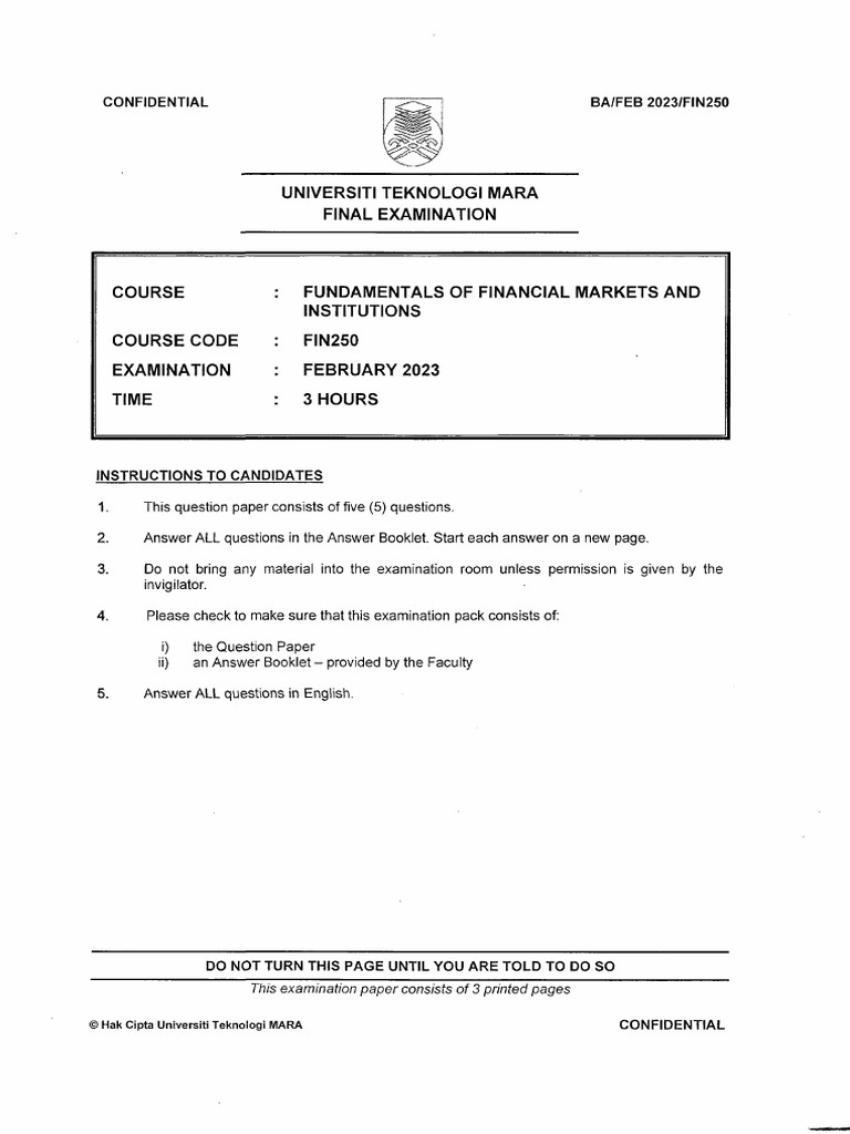 2023 - Session 1 - Fin250 | PDF