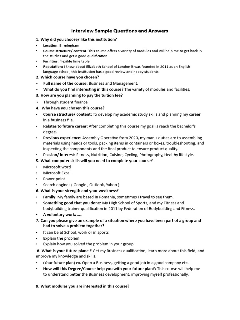 NowInterview Sample Questions C | PDF | Study Skills | Personal Trainer