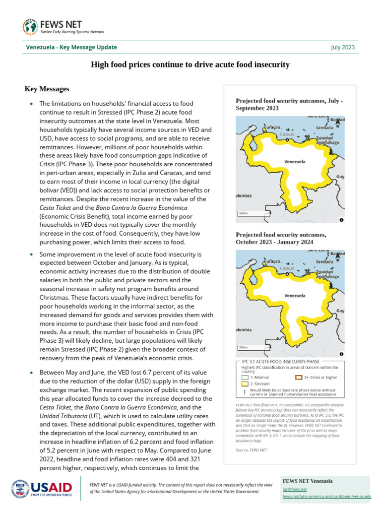 Venezuela Key Message Update - High Food Prices Continue To Drive Acute ...