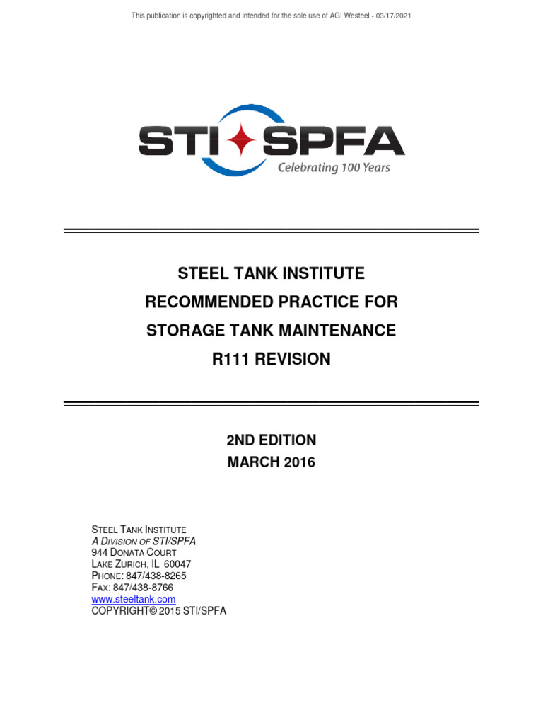 Sti Storage Tank Mainenance Standard r111 March-2016 | PDF | Technology ...