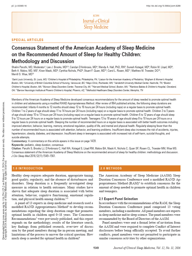 Consensus Statement of The American Academy of Sleep Medicine On The ...